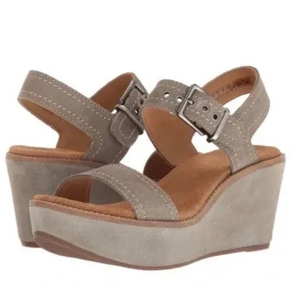 Clarks | Shoes | Clarks Aisley Orchid Suede Wedges Platform Sandals Womens Size 8 | Poshmark